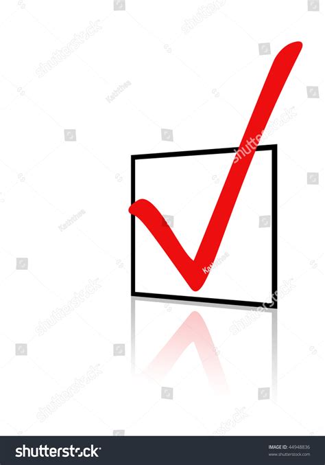 Red Check Mark In A Check Box Isolated On White Background With Reflection And Free Space For