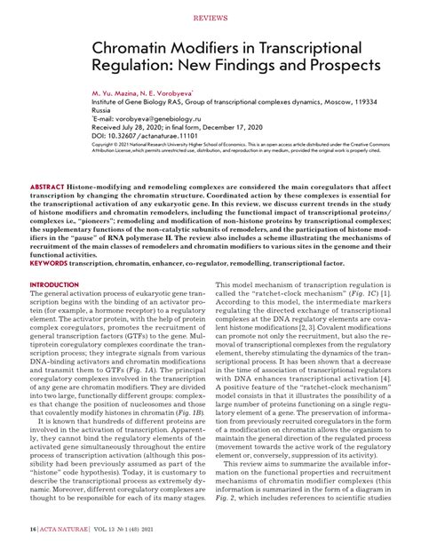 Pdf Chromatin Modifiers In Transcriptional Regulation New Findings