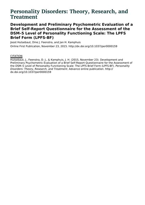 Pdf Development And Preliminary Psychometric Evaluation Of A Brief
