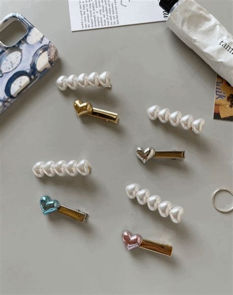 세트상품 메탈진주하트 머리핀 헤어핀 집게핀4컬러 에이블리