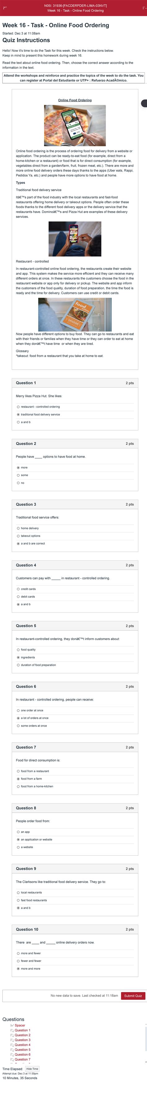 Quiz Week 16 Task Online Food Ordering N05I 31936 FACDERPDER