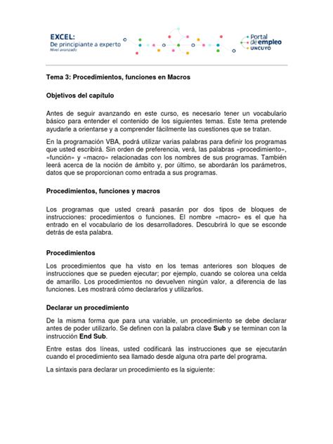 Curso De Excel Avanzado Tema 3 Procedimientos Funciones En Macros
