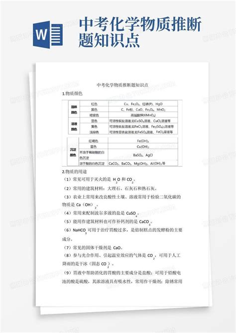 中考化学物质推断题知识点Word模板下载 编号qbbgbjdb 熊猫办公