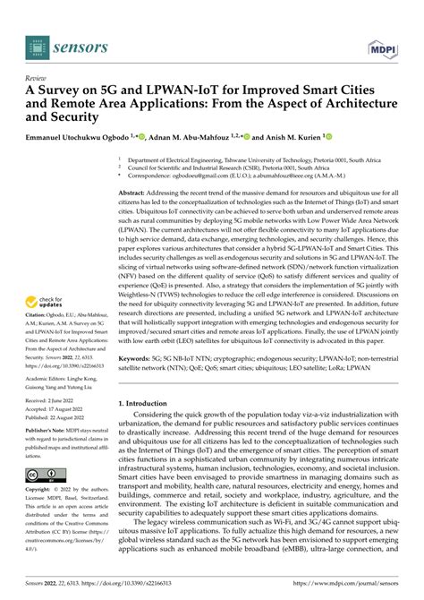 pdf a survey on 5g and lpwan iot for improved smart cities and remote