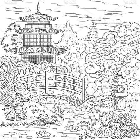 日本成年的宝塔页草图建筑塔着色