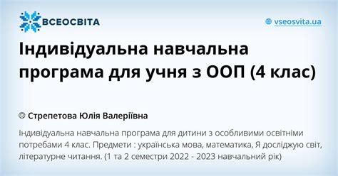 Індивідуальна навчальна програма для учня з ООП 4 клас Робоча програма Інклюзивна освіта