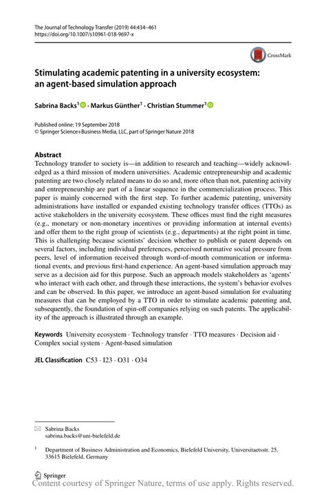 Stimulating Academic Patenting In A University Ecosystem An Agent Based Simulation Approach