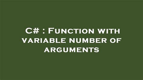 C Function With Variable Number Of Arguments Youtube