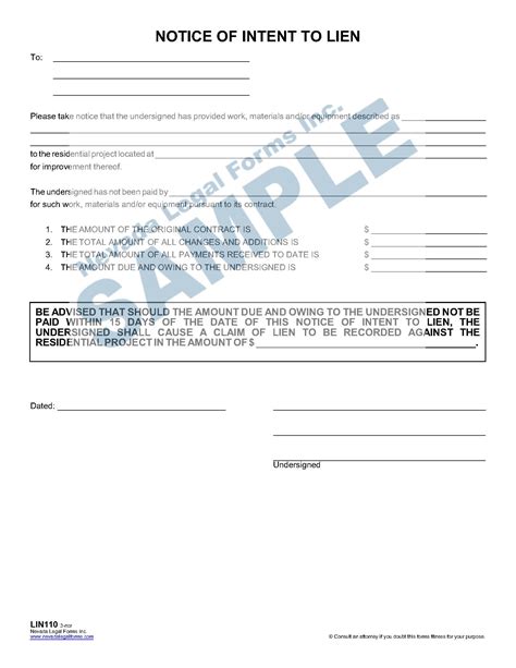 Notice Of Intent To Lien Nevada Legal Forms And Services
