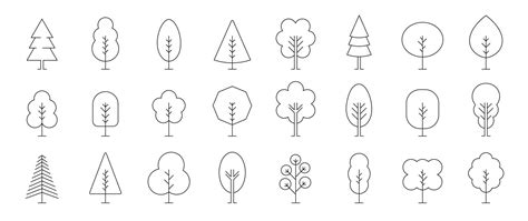 Set Of Trees Linear Vector Icon Geometric Tree Shape Plants Pine Nature And Ecology Related