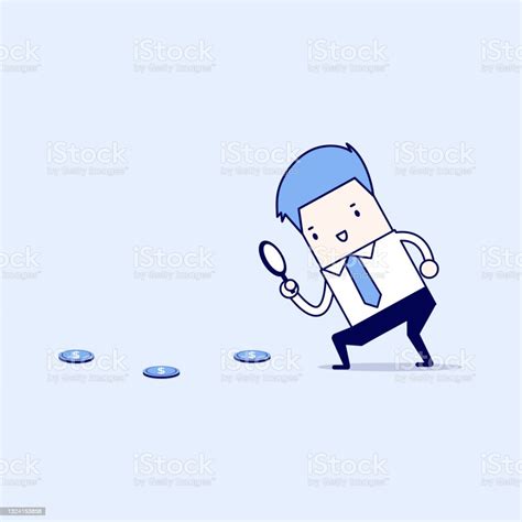 돋보기를 들고 사업가달러 동전을 따릅니다 만화 캐릭터 얇은 선 스타일 벡터 개념에 대한 스톡 벡터 아트 및 기타 이미지 개념