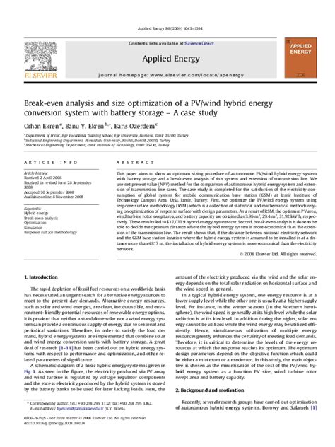 Pdf Break Even Analysis And Size Optimization Of A Pv Wind Hybrid Energy Conversion System