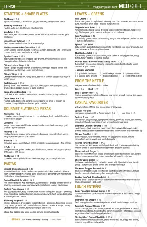 Med Grill Royal Oak Menu In Victoria British Columbia Canada