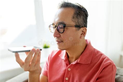 Man Using Voice Command Recorder On Smartphone Stock Image Image Of