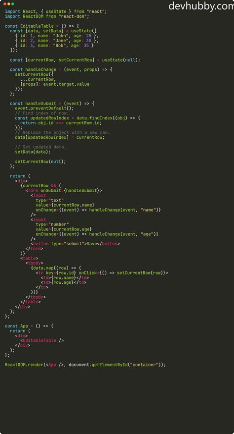 How To Edit A Table Row In React JS R Code