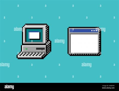 Pixel Art Retro Computer Monitor With Keyboard And Opened Application