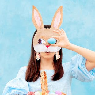 跨境热销毛绒兔子面具复活节派对动物面具化妆舞会女半脸仿真面罩 阿里巴巴