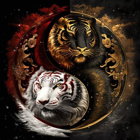 White And Gold Tigers Yin And Yang High Resolution Digital Download