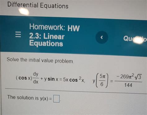 Solved Differential Equations Homework Hw Linear Chegg