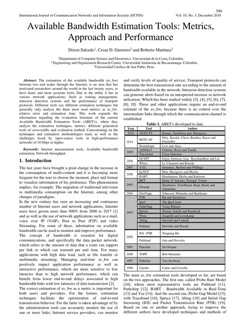 Pdf Available Bandwidth Estimation Tools Metrics Approaches And Performance