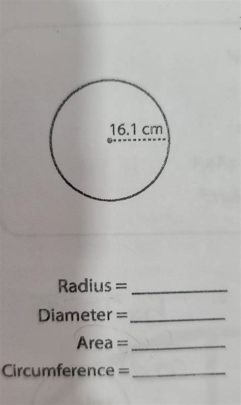 Solved Radius Diameter Area Circumference Chegg Com
