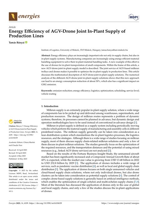 Pdf Energy Efficiency Of Agv Drone Joint In Plant Supply Of Production Lines
