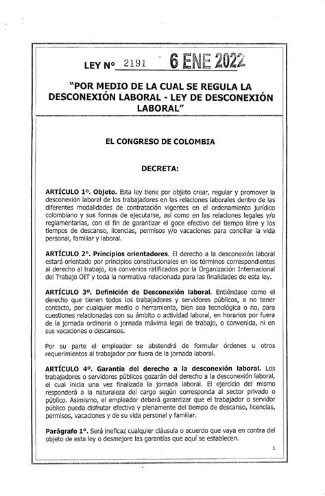 LEY 2191 DEL 6 DE Enero DE 2022 LEY N 2191 6 ENE 2022 POR MEDIO DE