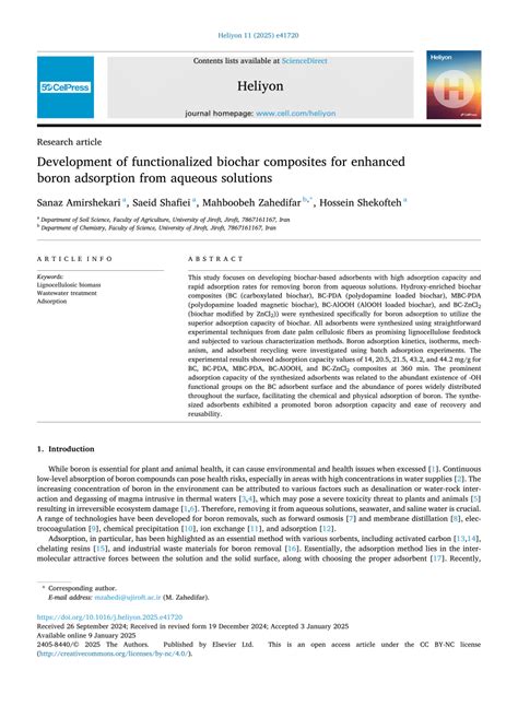 Pdf Development Of Functionalized Biochar Composites For Enhanced Boron Adsorption From