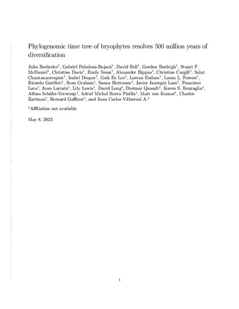 Pdf Phylogenomic Time Tree Of Bryophytes Resolves 500 Million Years