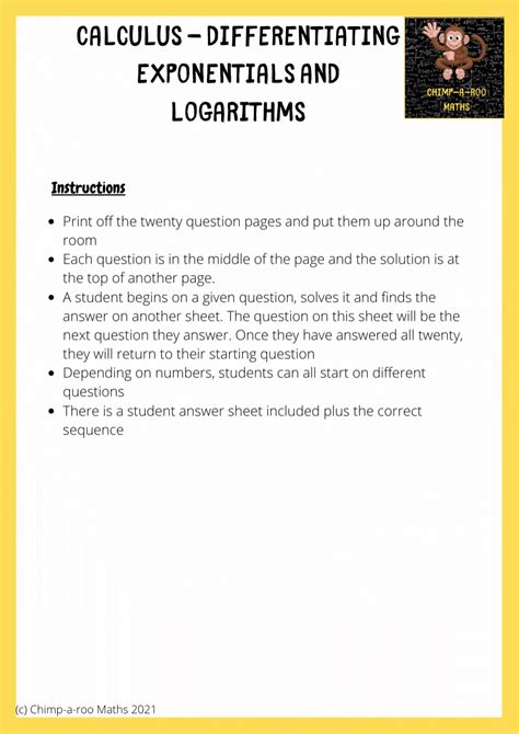 Differentiating Logarithms And Exponentials Treasure Hunt Teaching