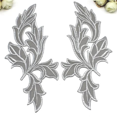 Silver Metallic Embroidered Appliques Venise Lace