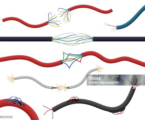 사실적인 상세한 3d 손상된 전기 케이블 세트 벡터 케이블에 대한 스톡 벡터 아트 및 기타 이미지 케이블 단열재 손상