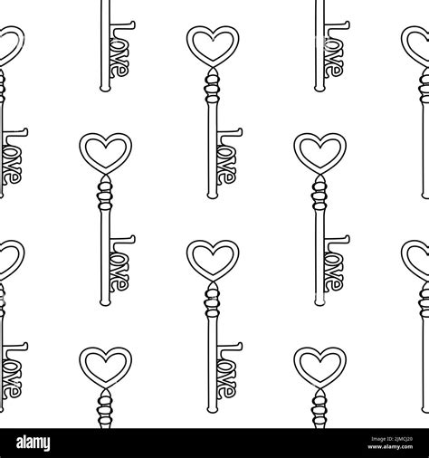 Keys Romantic Seamless Pattern Minimalist Continuous Line Key Love Background Vector