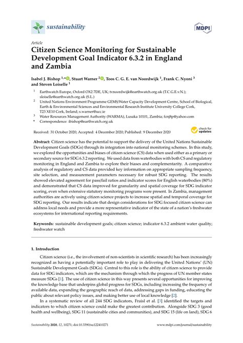 Pdf Citizen Science Monitoring For Sustainable Development Goal Indicator 632 In England And