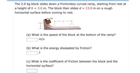 solved the 2 0 kg block slides down a frictionless curved