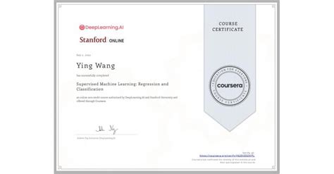 Ying Wang On Linkedin Completion Certificate For Supervised Machine