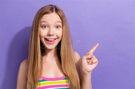 Photo Of Impressed Schoolgirl With Straight Hairdo Dressed Striped Top