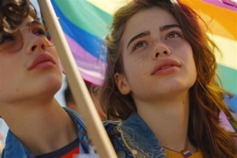 Premium Photo Two Young People Holding Rainbow Flag