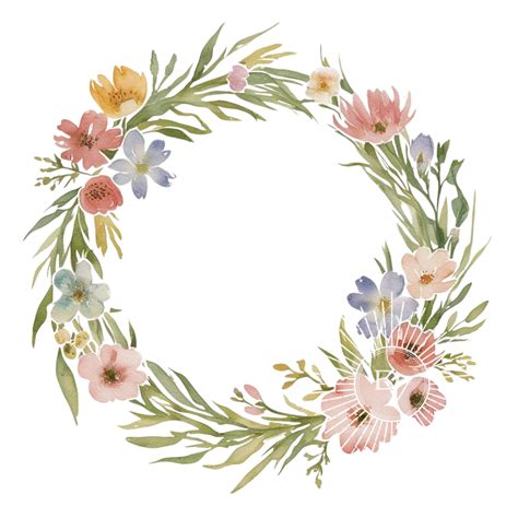 Colorful Floral Watercolor Wreath Clipart Extra Watery Spring Flowers