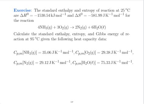 Solved Exercise The Standard Enthalpy And Entropy Of Chegg