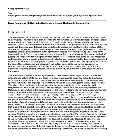 📌 Essay Sample On Metis Music Capturing A Unique Heritage In Canada