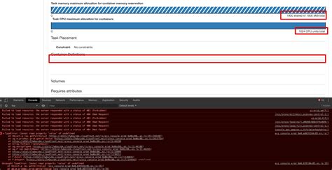 ECS Request ResourceRequirements In ContainerDefinitions Results In JavaScript Error Within