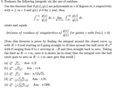 solved 5 evaluate the following integrals via the use of