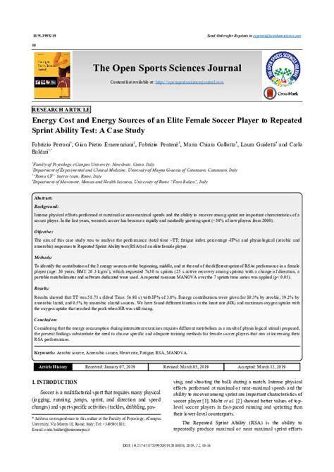 Pdf Energy Cost And Energy Sources Of An Elite Female Soccer Player To Repeated Sprint Ability