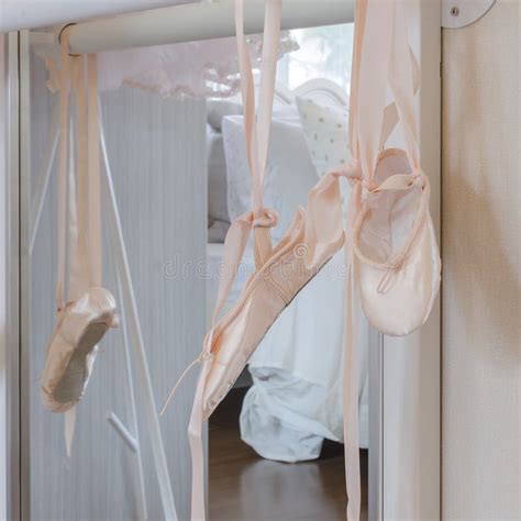 Pointe Shoes Hang On Ballet Barre Ballerina Has Dance Workout Girl Is