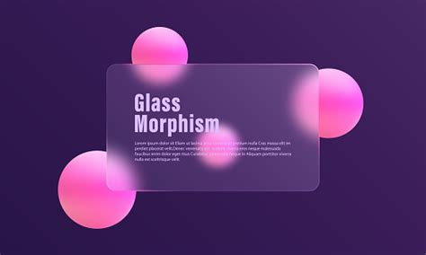 트렌디 한 유리 Morphism 스타일 웹 사이트 방문 페이지 템플릿 분홍색 구체에 오버레이 효과가 있는 투명 유리 패널의 모방
