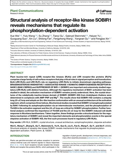 PDF Structural Analysis Of Receptor Like Kinase SOBIR Reveals