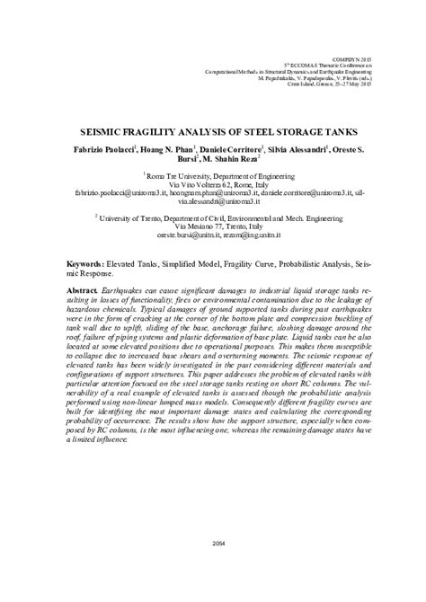 Pdf Seismic Fragility Analysis Of Steel Storage Tanks