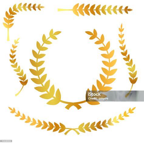 다양 한 간단한 모양 황금 월계관 화 환 벡터 아이콘 제목 테두리에 대 한 금 금속에 대한 스톡 벡터 아트 및 기타 이미지 금 금속 금색 기념일 Istock
