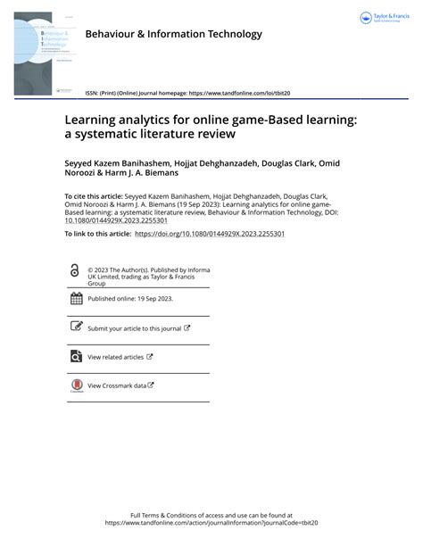 Pdf Learning Analytics For Online Game Based Learning A Systematic Literature Review